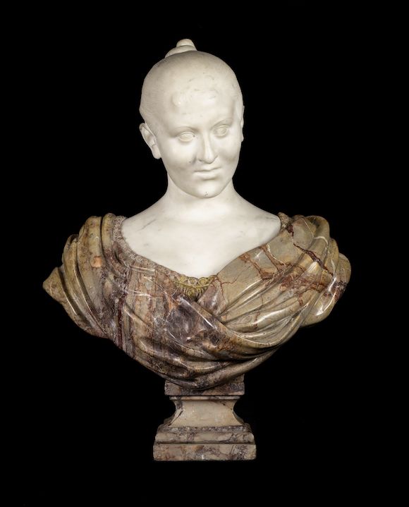 Bonhams : A French 19th century white and coloured brèche marble bust ...