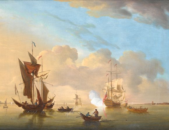 Bonhams : Follower of Peter Monamy (British, 1681-1749) A man-o'war ...