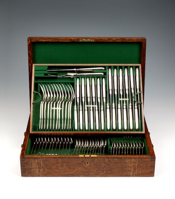 Bonhams : A Victorian fiddle and thread pattern of cutlery for 12 place ...