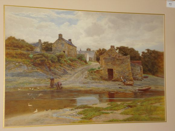 Bonhams : Cyril Ward (British, 1863-1935) Abersoch village, with ladies ...