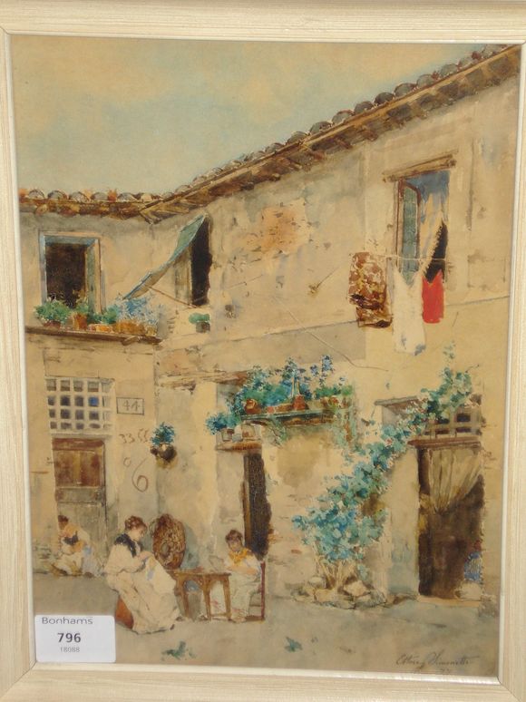 Bonhams : Ettore Simonetti (Italian, 1857-1909) Lace makers in a courtyard,
