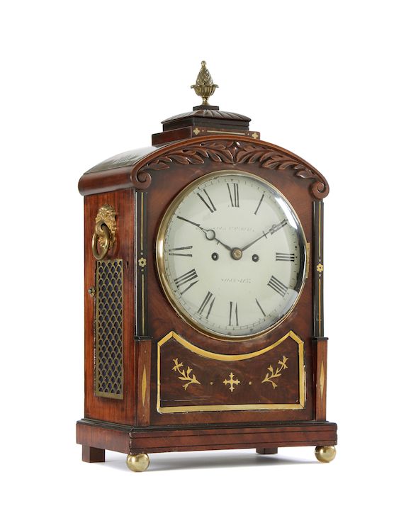 Bonhams : A William IV brass-inlaid mahogany-cased twin fusee bracket ...
