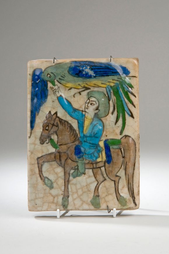 Bonhams : A Persian polychrome earthenware tile 18th/19th Century
