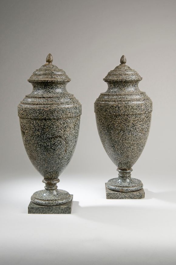 Bonhams : A pair of 19th Century green porphyry urns