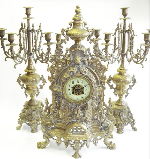 Bonhams : A large French cast brass clock garniture Samuel Marti & Cie ...