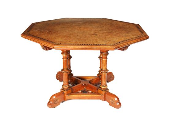 Bonhams : A Victorian gothic revival walnut octagonal centre table,In ...