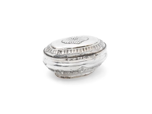 Bonhams : An 18th century German silver oval lidded sugar box, possibly ...