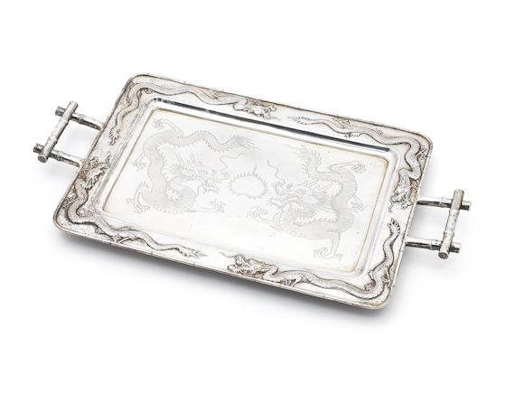 Bonhams : A Chinese silver rectangular two-handled tray, by Sing Fat ...
