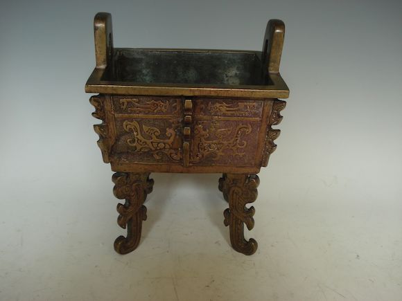 Bonhams : A bronze rectangular form censer 19th century
