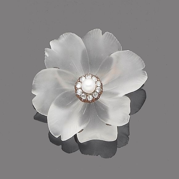 Bonhams : A rock crystal and diamond flower brooch