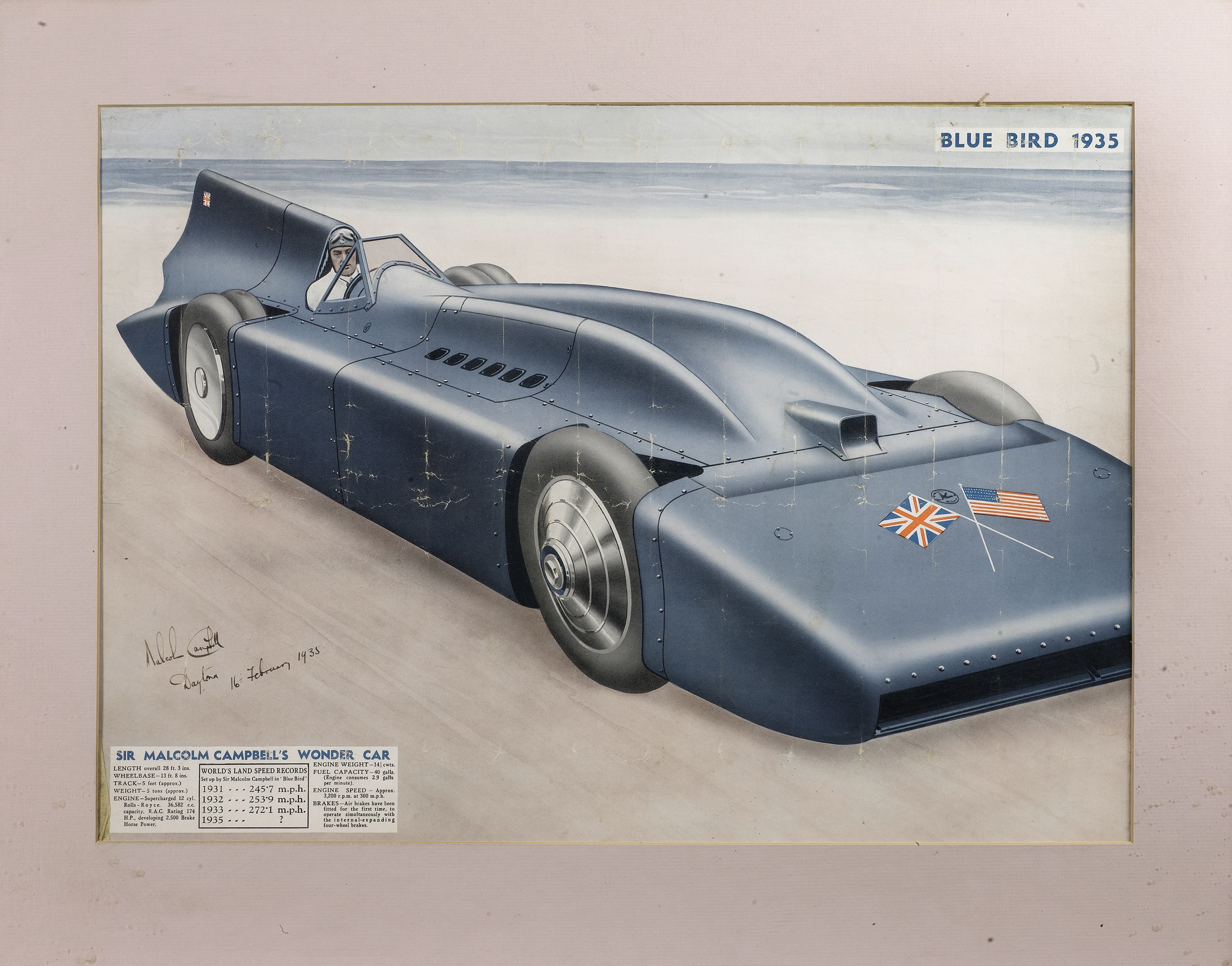Bonhams Cars : A Malcolm Campbell signed print of 'Blue Bird 1935'