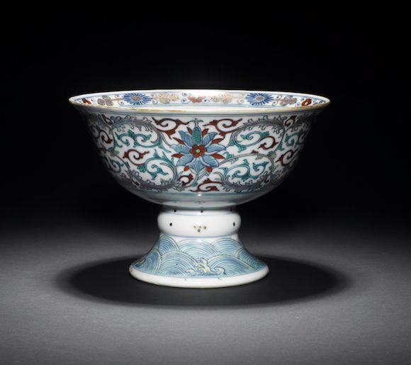 Bonhams : A Doucai stem cup (gao zu bei) Qianlong six-character mark
