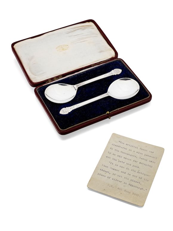 Bonhams : A pair of cased silver replica Canongate spoons By Wilson & Sharp, Edinburgh 1921