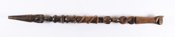 Bonhams : A Nigerian carved wood staff