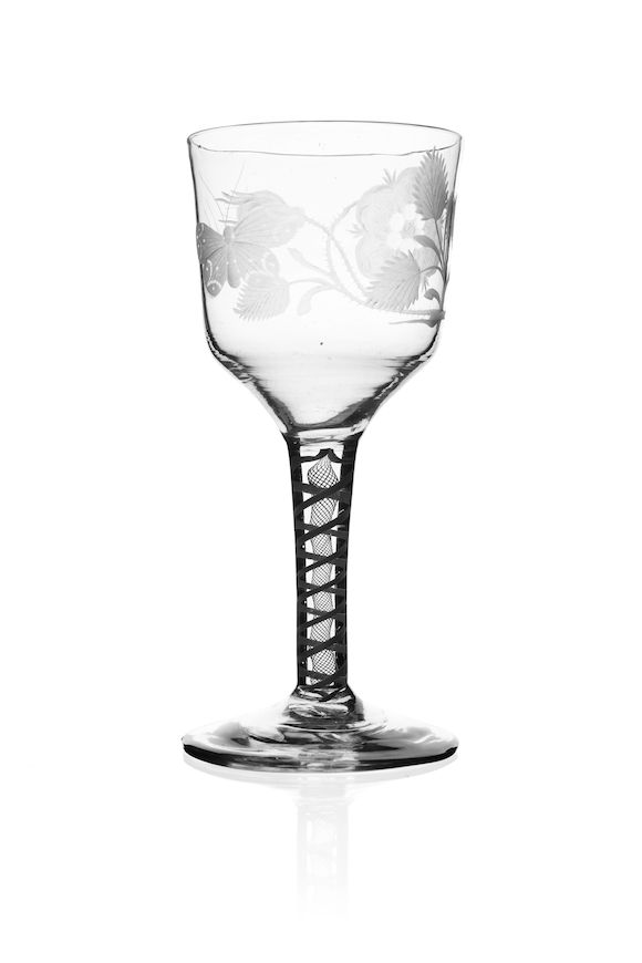 Bonhams : A large Jacobite opaque twist goblet Circa 1760