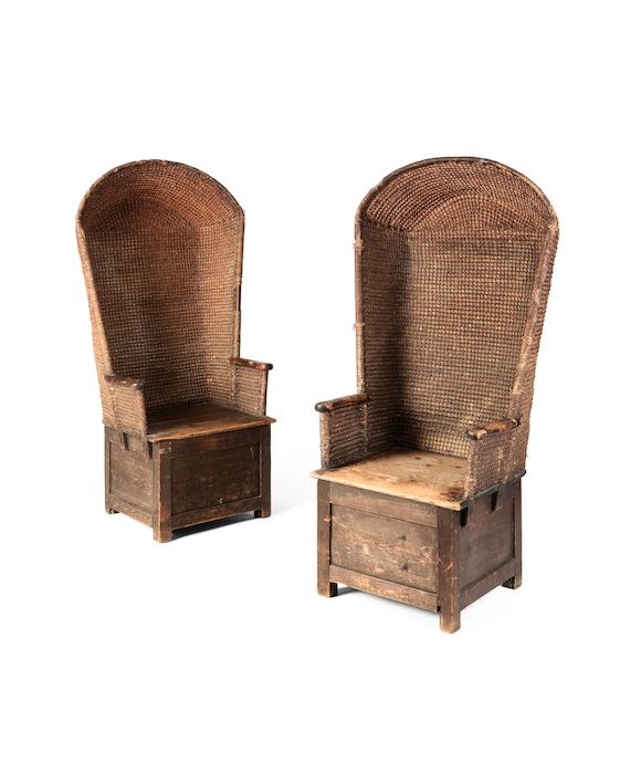 Bonhams : A scarce mid-19th century pine framed hooded Orkney chair or ...