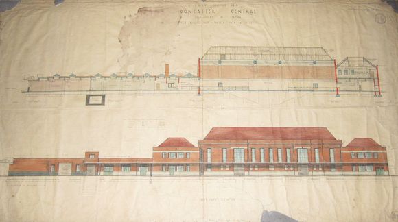 Bonhams : Colour architects drawings of LNER Enlargement of Doncaster ...
