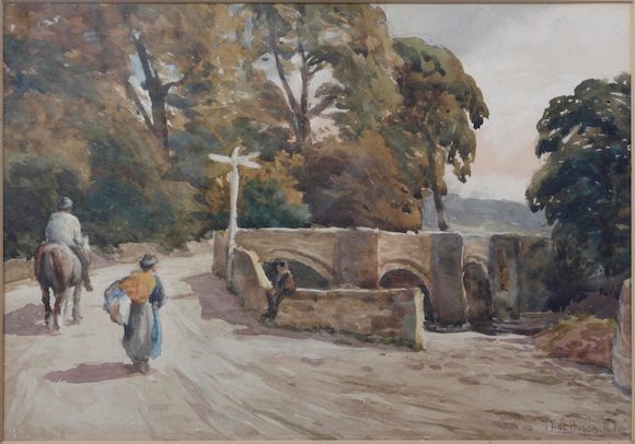 Bonhams : Thomas Huson (1844-1920) Figures crossing a bridge