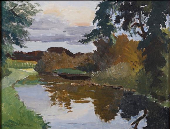 Bonhams : Geoffrey Robinson Lake with reflecting trees