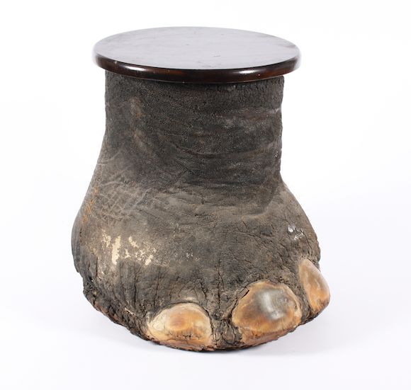 Bonhams : Taxidermy: an elephant's foot worked into a table/box or bin