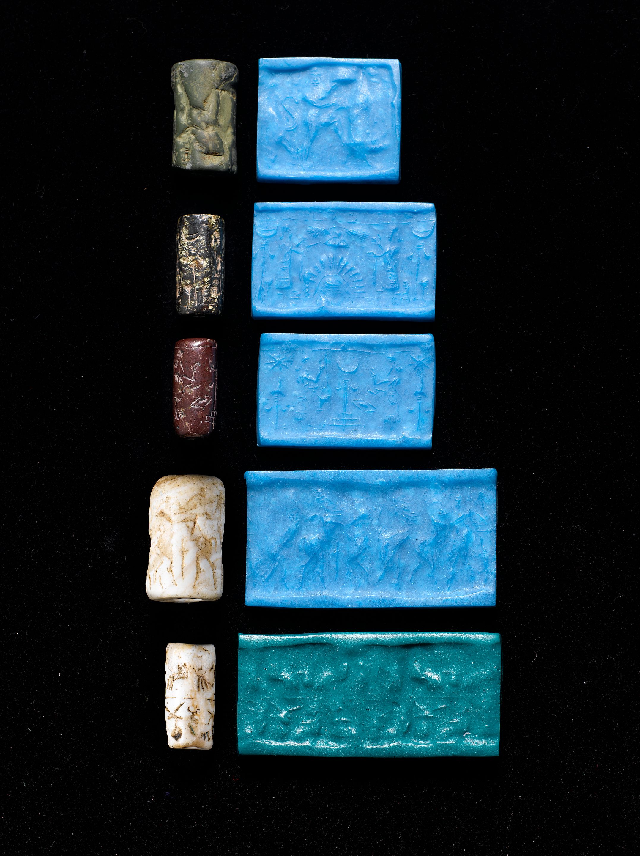 Bonhams : An Early Dynastic white stone cylinder seal an Akkadian white ...