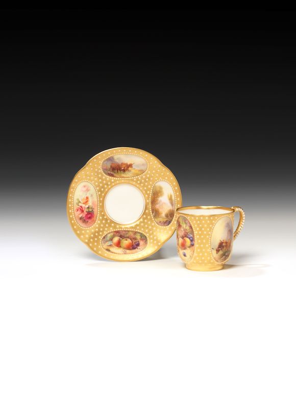 Bonhams : A very rare and fine Royal Worcester cabinet cup and saucer, dated 1913