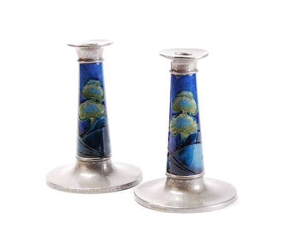 Bonhams : A pair of Moorcroft 'Midnight Blue' tudric pewter mounted ...