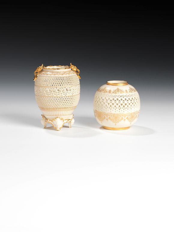 Bonhams : A fine Royal Worcester reticulated vase by George Owen, dated ...