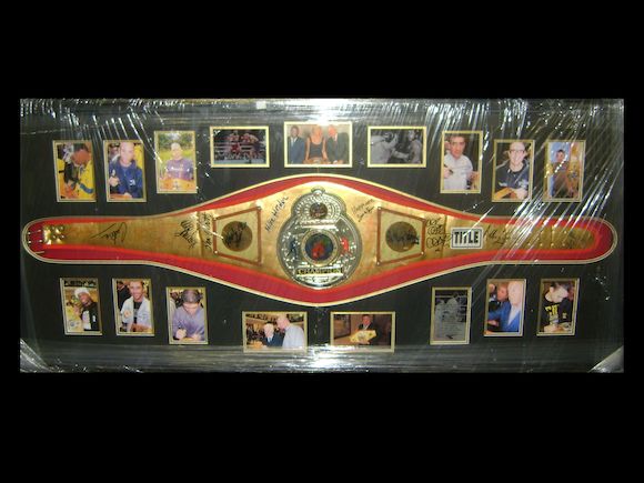 Bonhams : A multi signed boxing belt montage including 5 World Champions