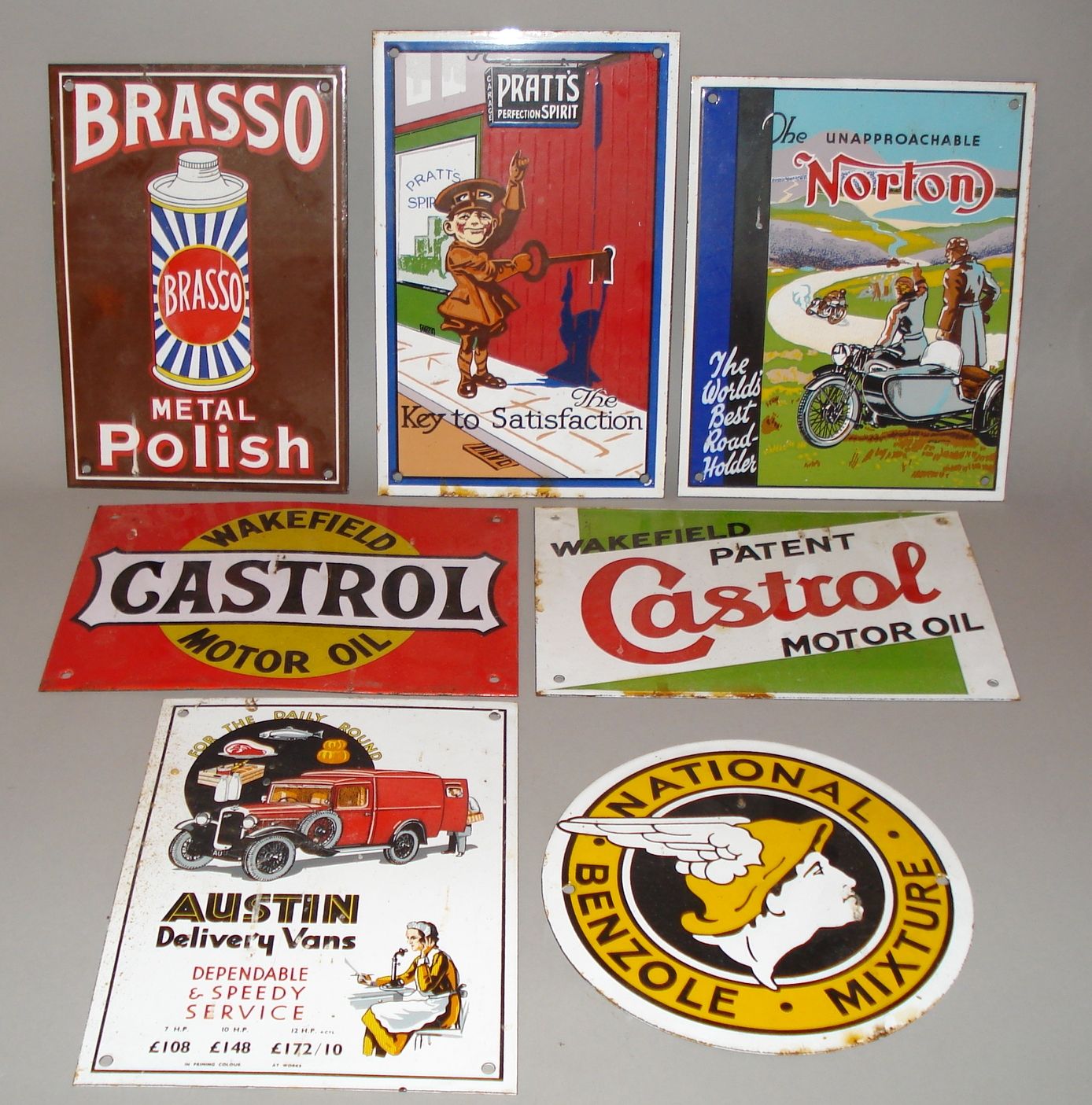 Bonhams Cars : Seven replica enamel signs, modern,