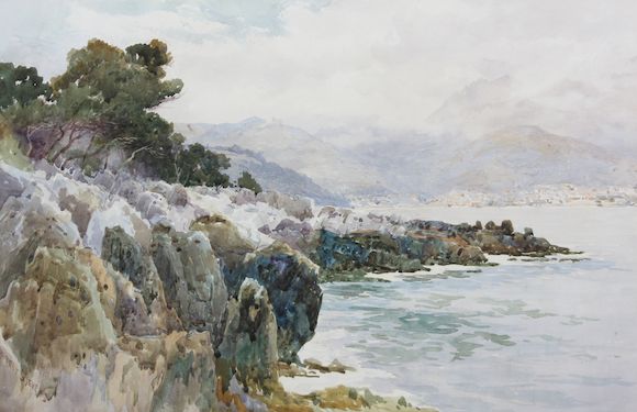 Bonhams : Albert George Stevens (British, 1863-1925) Rocky coastal ...