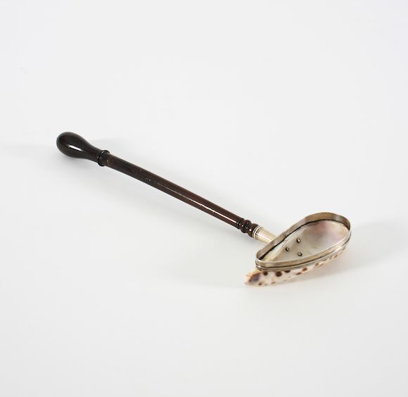 Bonhams : A Victorian pearwood, unmarked silver and cowrie shell toddy ...
