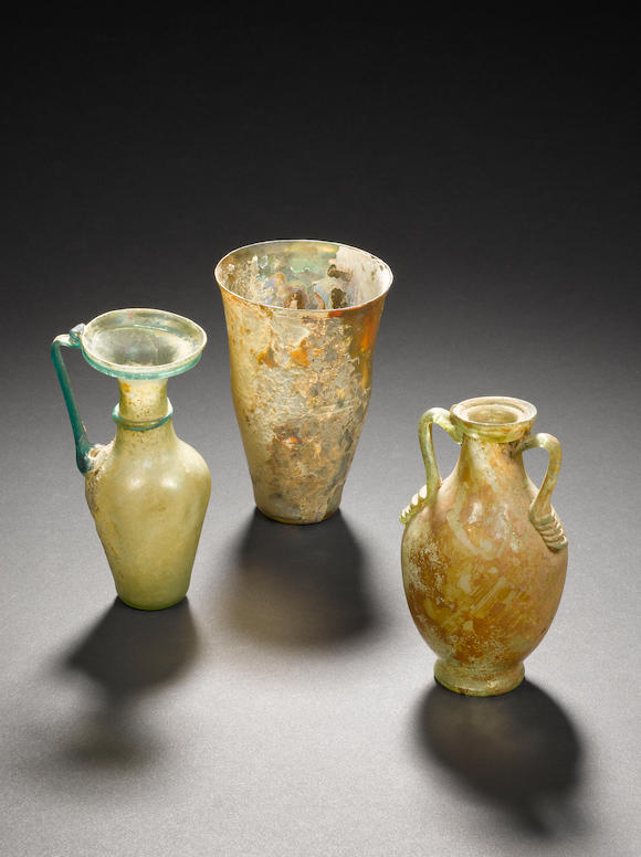 Bonhams Three Roman Green Glass Vessels 3