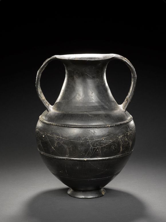 Bonhams : An Etruscan Bucchero ware amphora