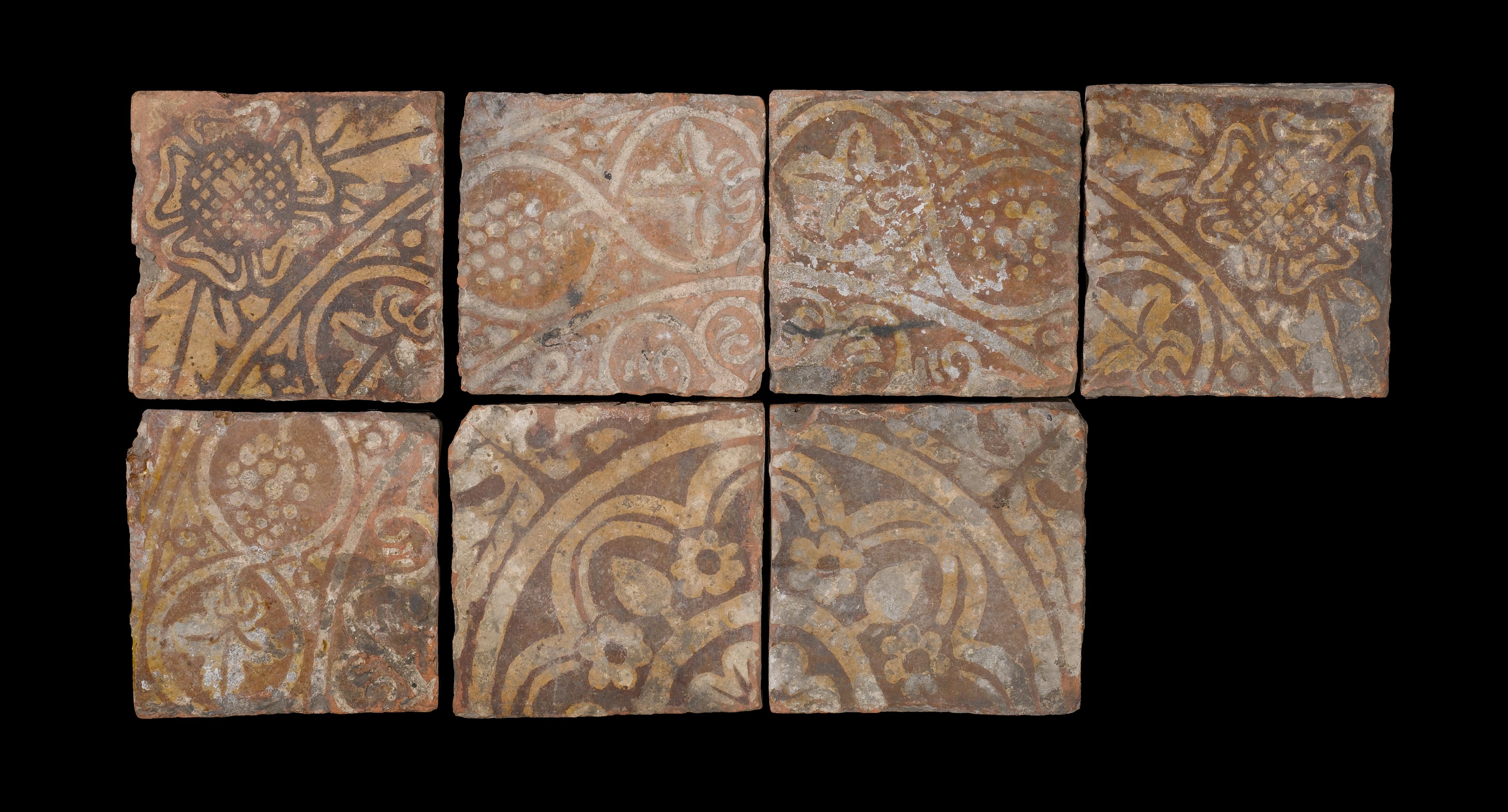 Bonhams : Fifteen various Mediaeval tiles, 15th century