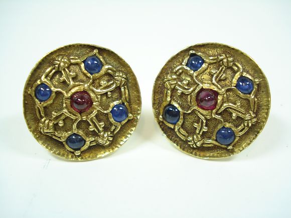 Bonhams : A pair of ruby and sapphire buttons