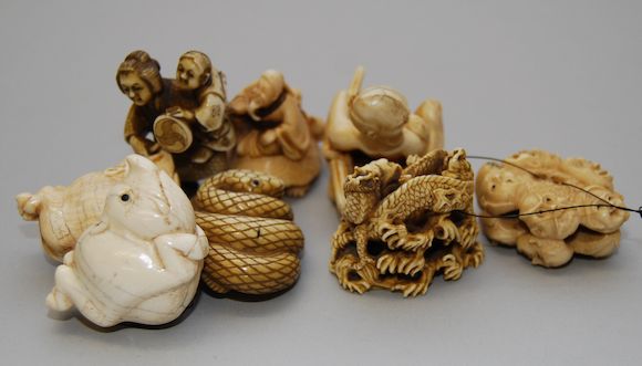 Bonhams : Three carved animal netsuke
