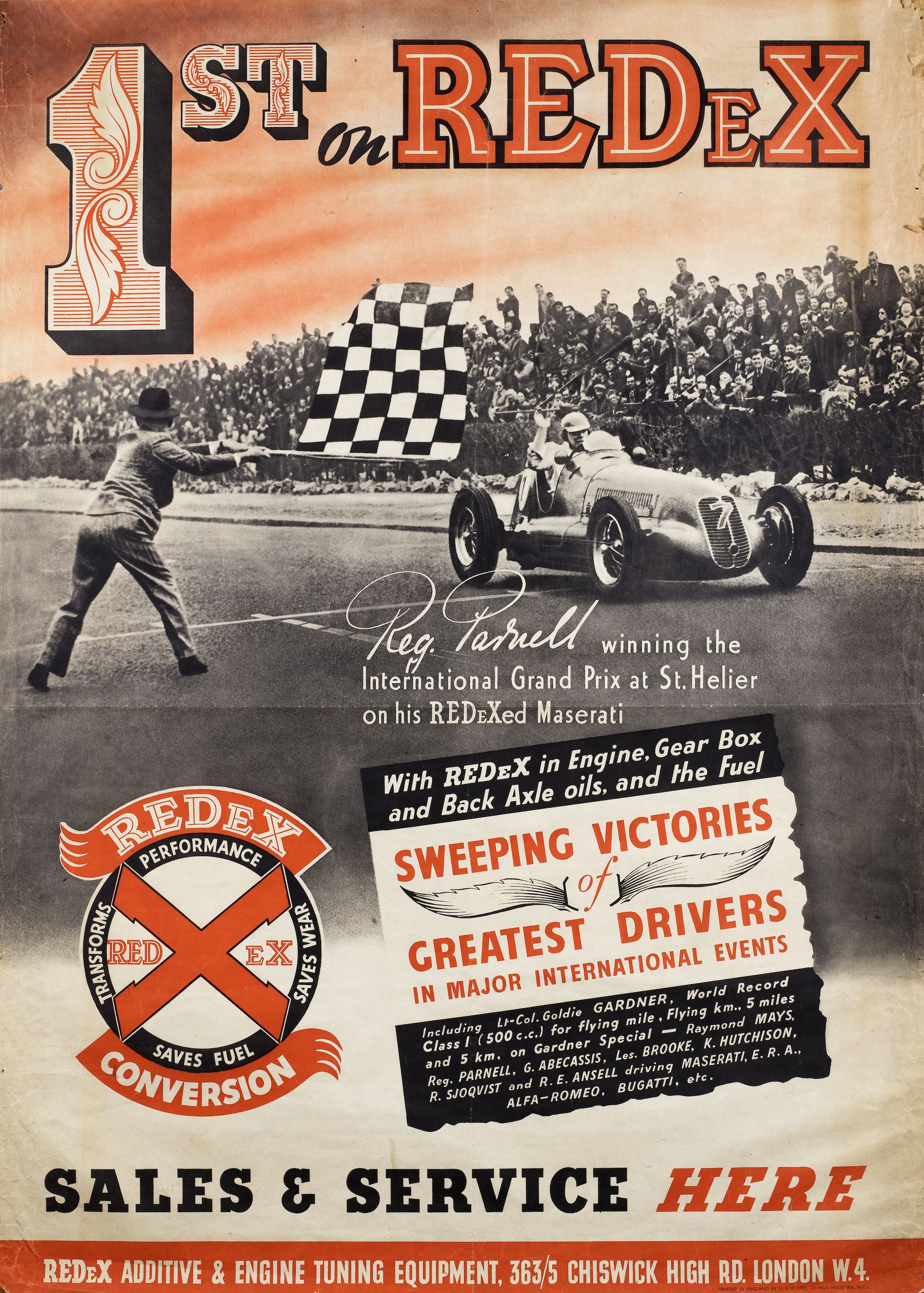 Bonhams Cars : A large format '1st on Redex' advertising poster, 1940s,