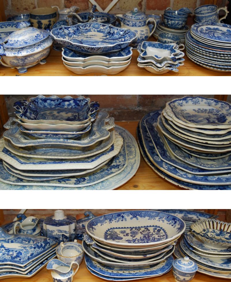 Bonhams : A large collection of blue and white Staffordshire wares