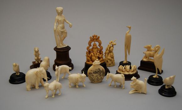 Bonhams : A small collection of ivory carved animals and figures
