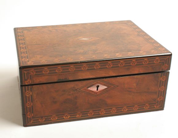 Bonhams : A burr walnut 19th century Tunbridge ware style writing box