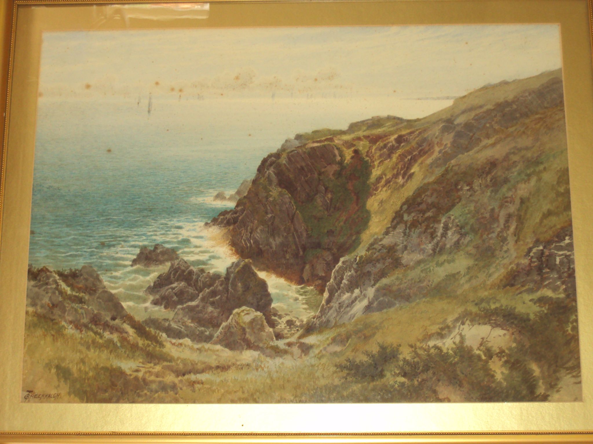 Bonhams : Thomas Greenhalgh (British) Grassy clifftop coastal landscape ...