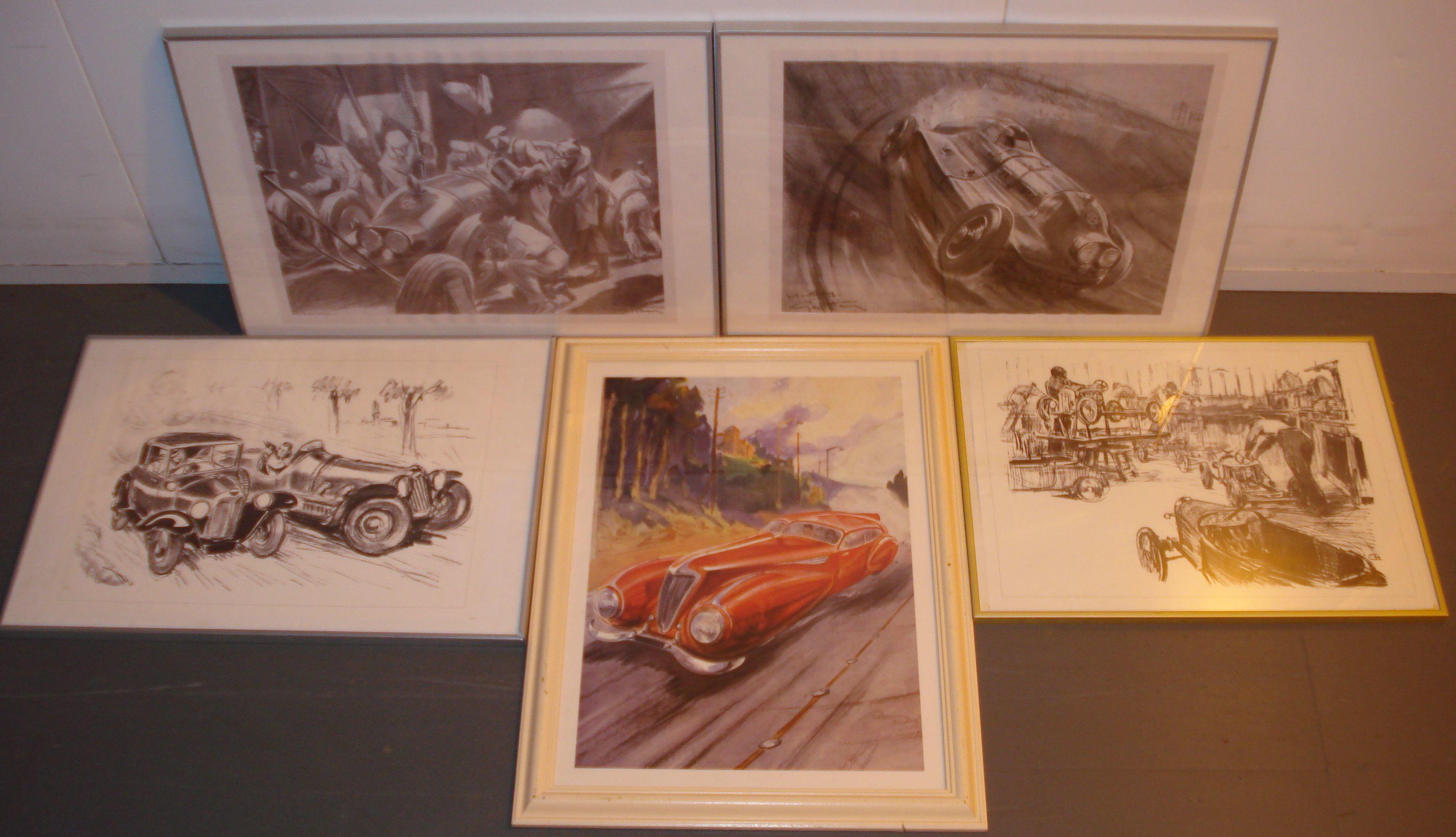 Bonhams Cars Five Assorted Reproduction Motoring Prints