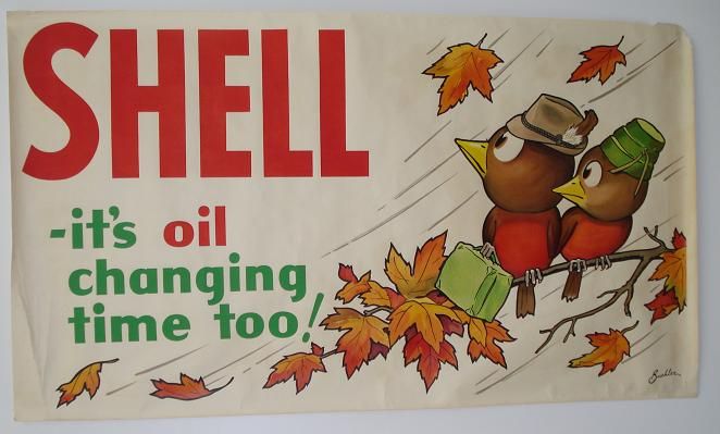 Shell - Its oil changing time too, 1930s advertising poster after ...