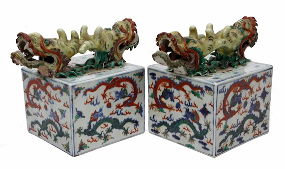 Bonhams : A pair Chinese porcelain blocks