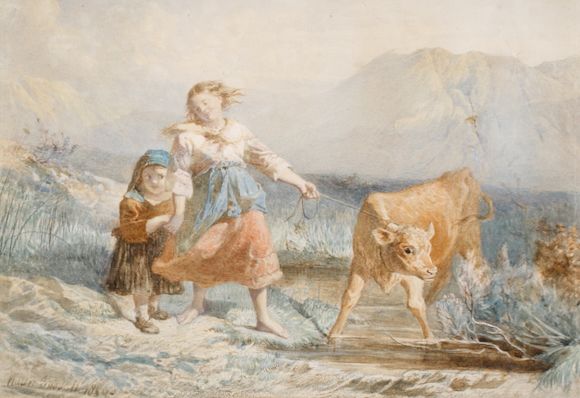 Bonhams : Walter Goodall (British, 1830-1889) Two young girls and a ...