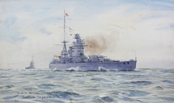 Bonhams : Rowland Langmaid (British, 1897-1956) "H.M.S.Nelson & Rodney ...