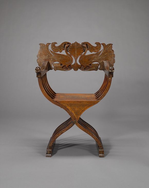 Bonhams : A Hoshiarpur brass-inlaid wood Chair Northern India, circa 1880