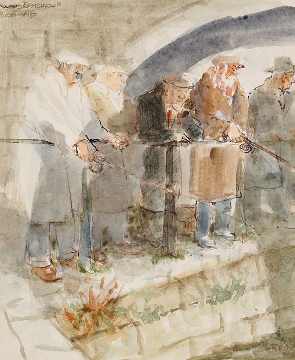 Bonhams : Roland Batchelor (British, 1889-1990) Winter fishing at Richmond