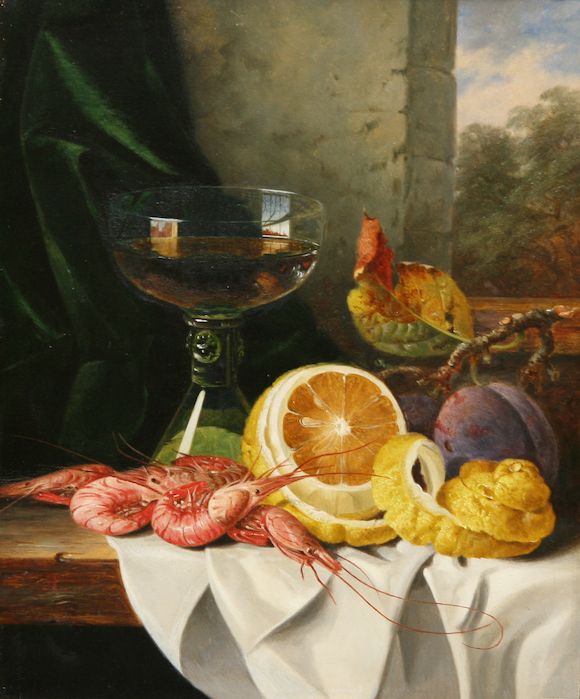 Bonhams : Edward Ladell (British, 1821-1886) Still life with prawns and ...